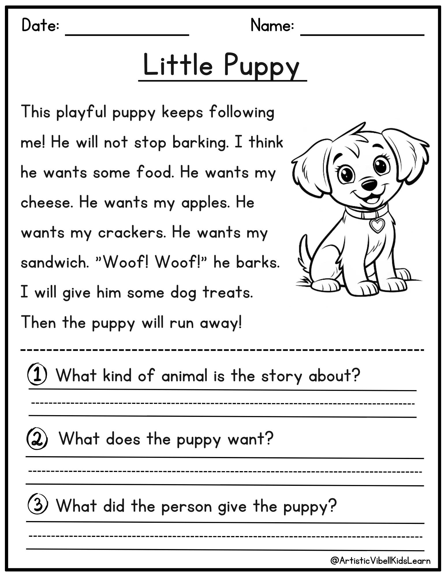 Reading Comprehension Printable - Kindergarten - First Grade ...