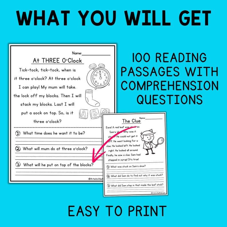 100 First Grade Reading Comprehension Passages Worksheets Sentences