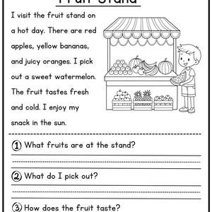 50 Summer Reading Comprehension Passages Kindergarten 1st Grade ...