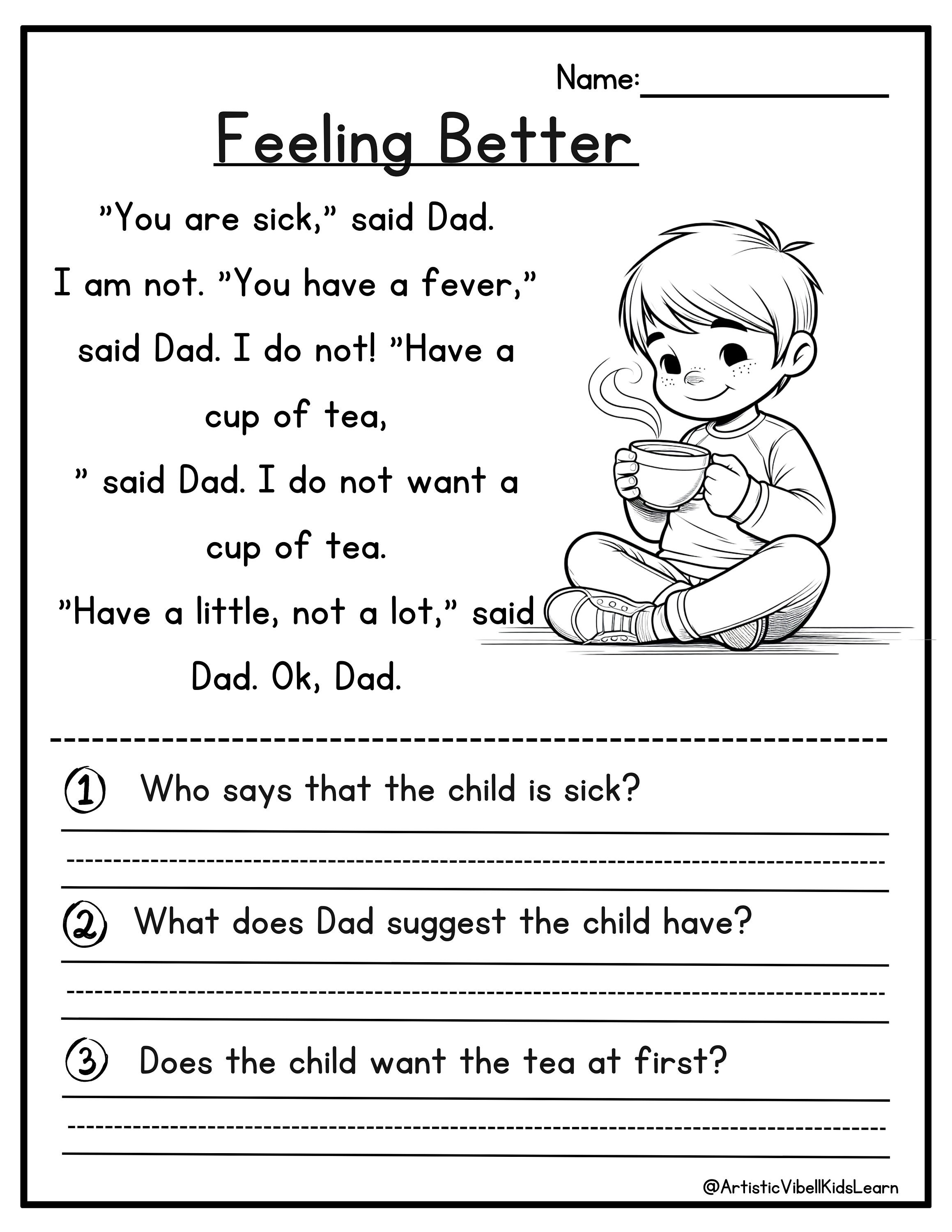 50 Kindergarten 1st Grade Reading Comprehension Passages Worksheets ...