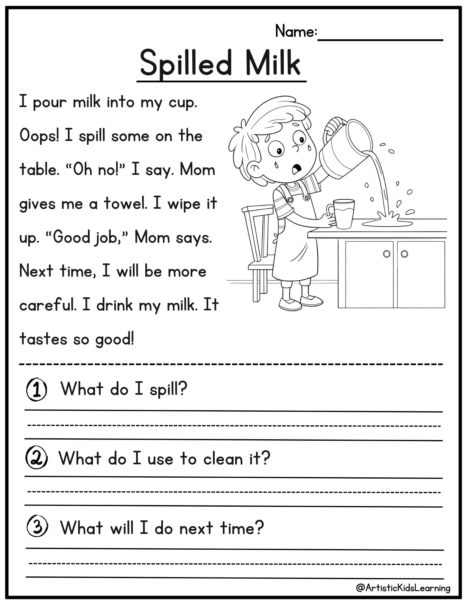 Reading Comprehension Printable - Kindergarten - First Grade ...