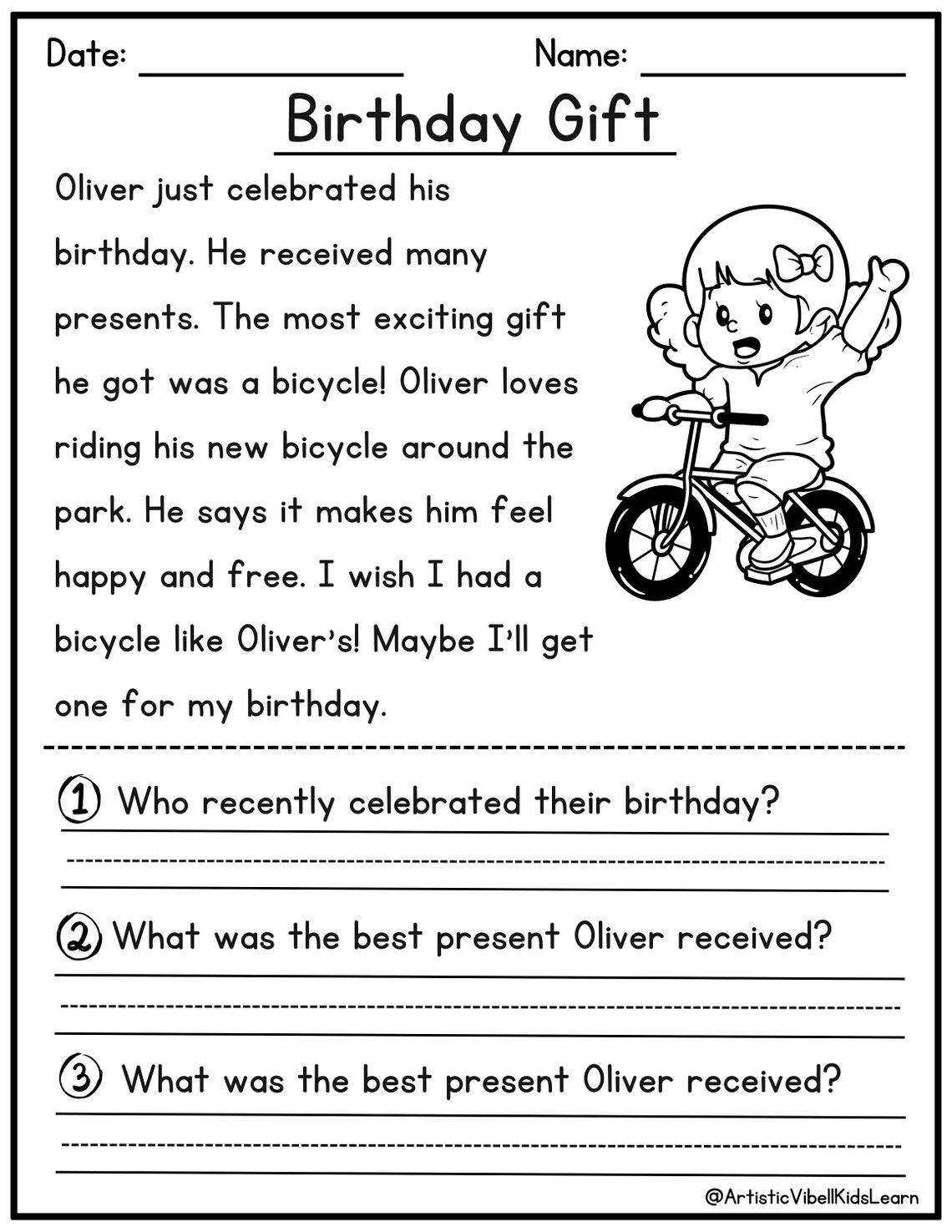 Reading Comprehension Printable Kindergarten First Grade Worksheets ...