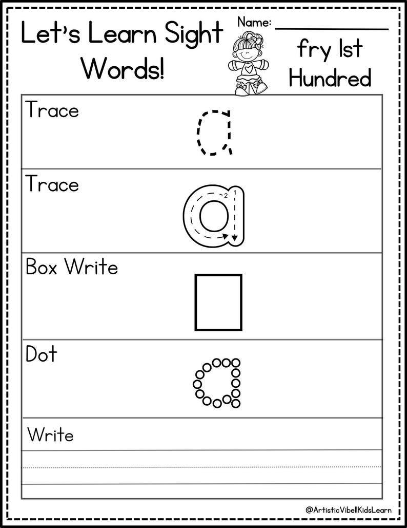 100 Printable Let's Learn Fry 1st Hundred Sight Words Worksheets ...