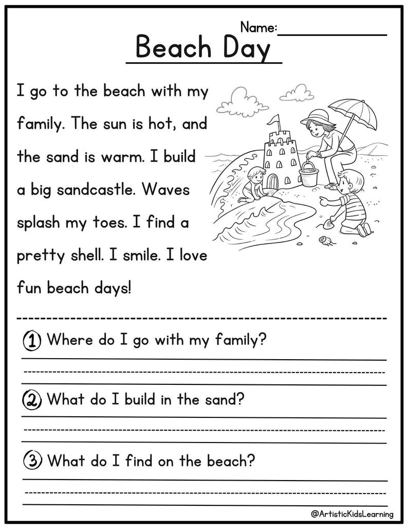 50 Summer Reading Comprehension Passages Kindergarten 1st Grade ...