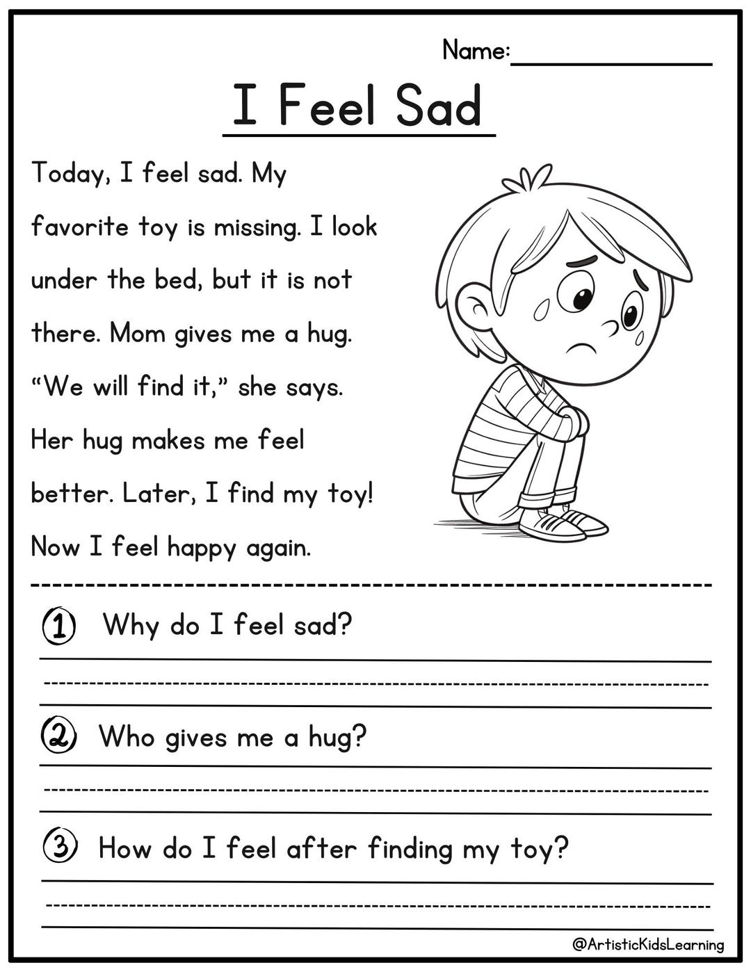 Reading Comprehension Printable - Kindergarten - First Grade ...
