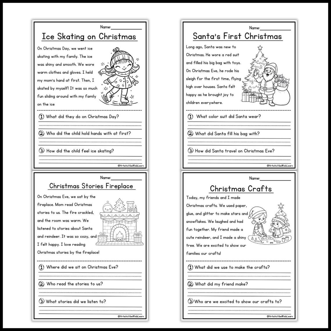 50 Christmas Reading Comprehension Printable - Kindergarten - First ...