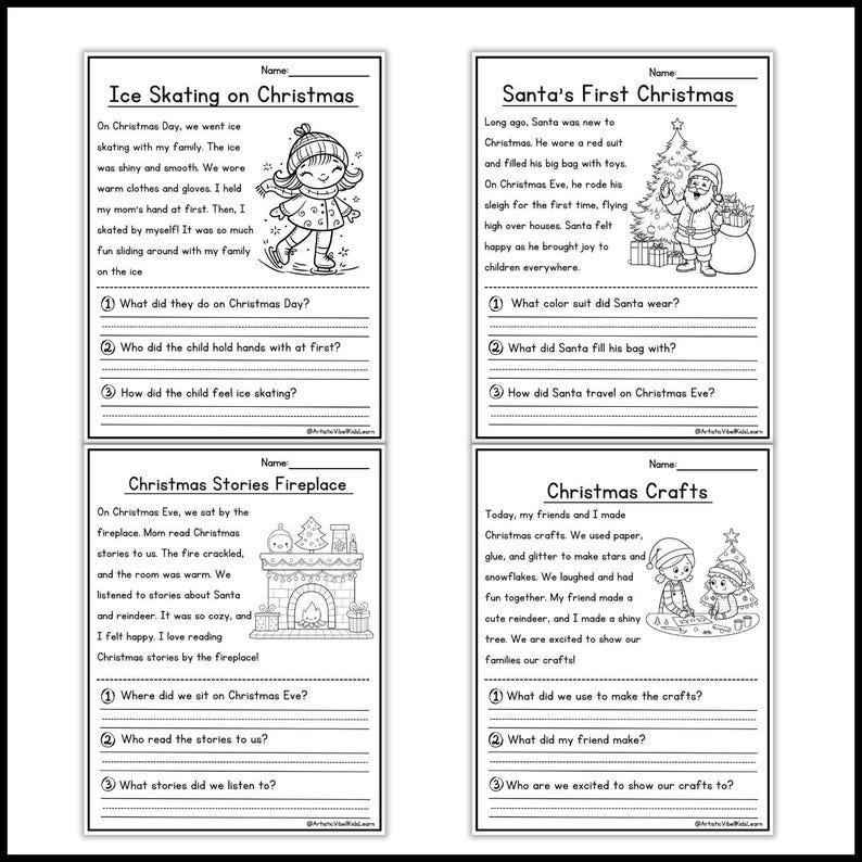 50 Christmas Reading Comprehension Printable - Kindergarten - First ...