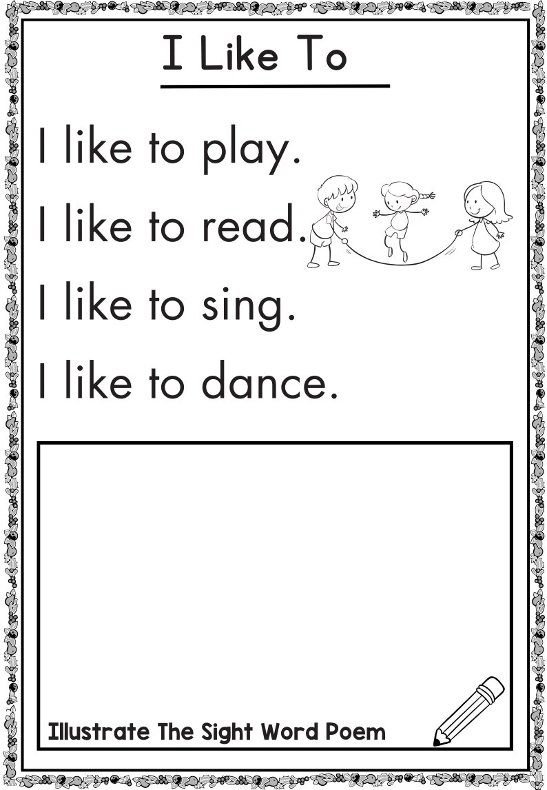 Sight Word Poems 50 Printable Fry's Sight Word Pages Reading Sentences ...