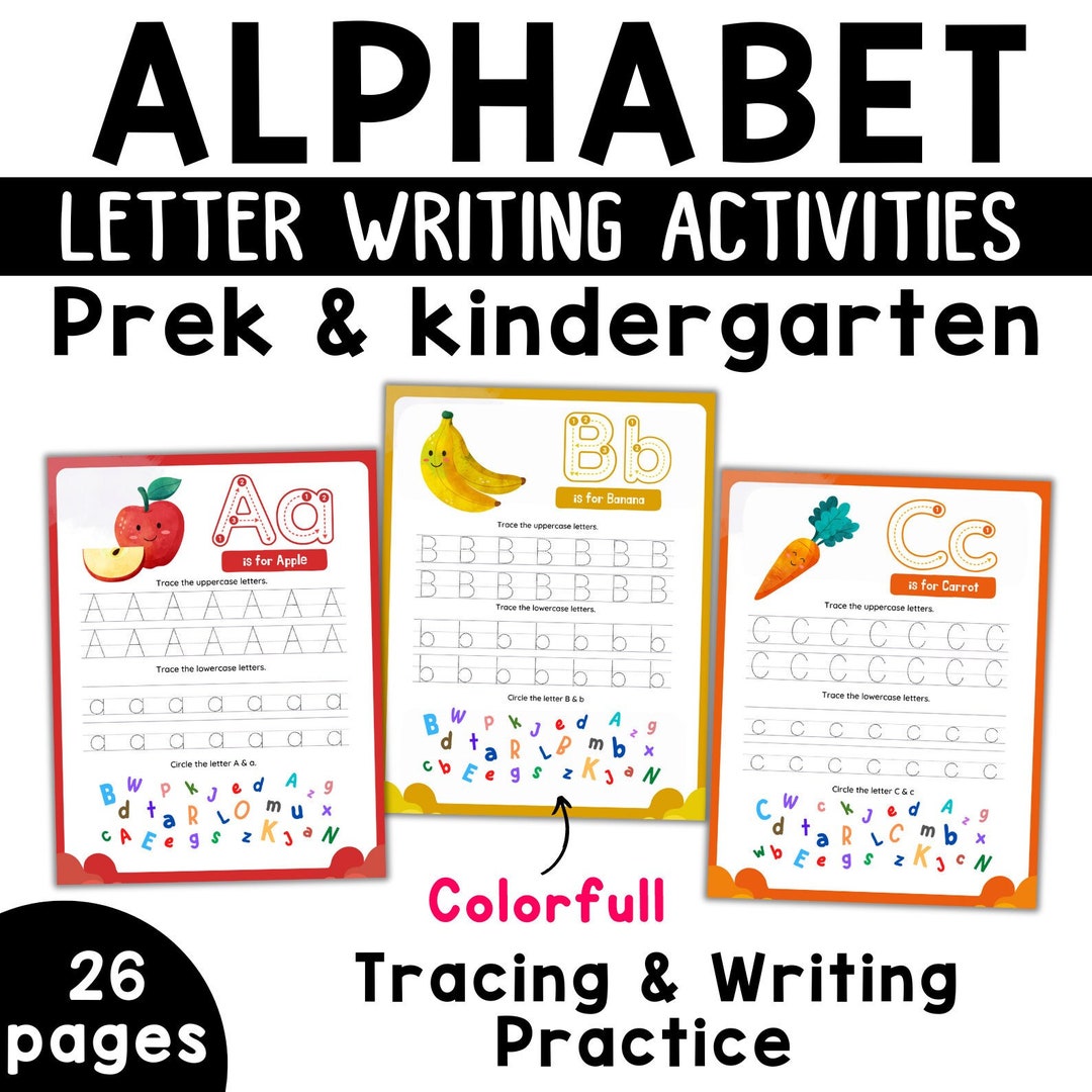 Colorfull Alphabet Worksheets ABC Phonics Tracing and Handwriting Prek ...