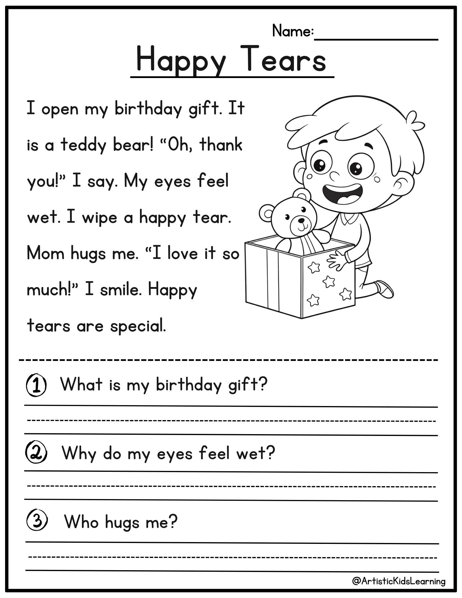 Reading Comprehension Printable - Kindergarten - First Grade ...