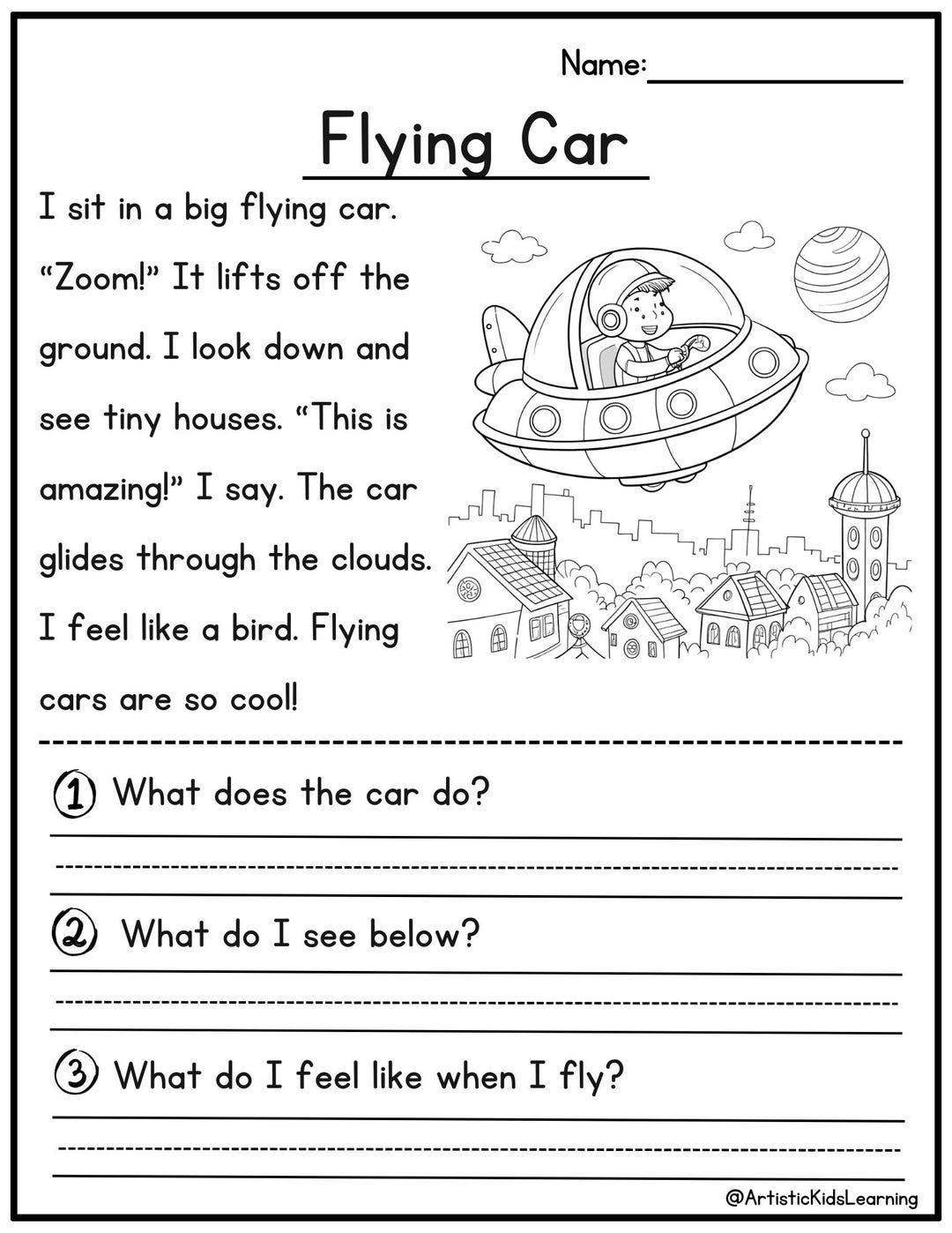 Reading Comprehension Printable - Kindergarten - First Grade - Worksheets - Instant Download ...