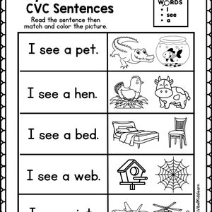 Cvc Word Fluency Worksheets 1st Grade Sentences Cvc Reading Printable ...