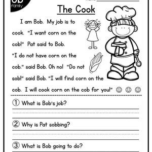 50 Kindergarten 1st Grade Reading Comprehension Passages Worksheets ...