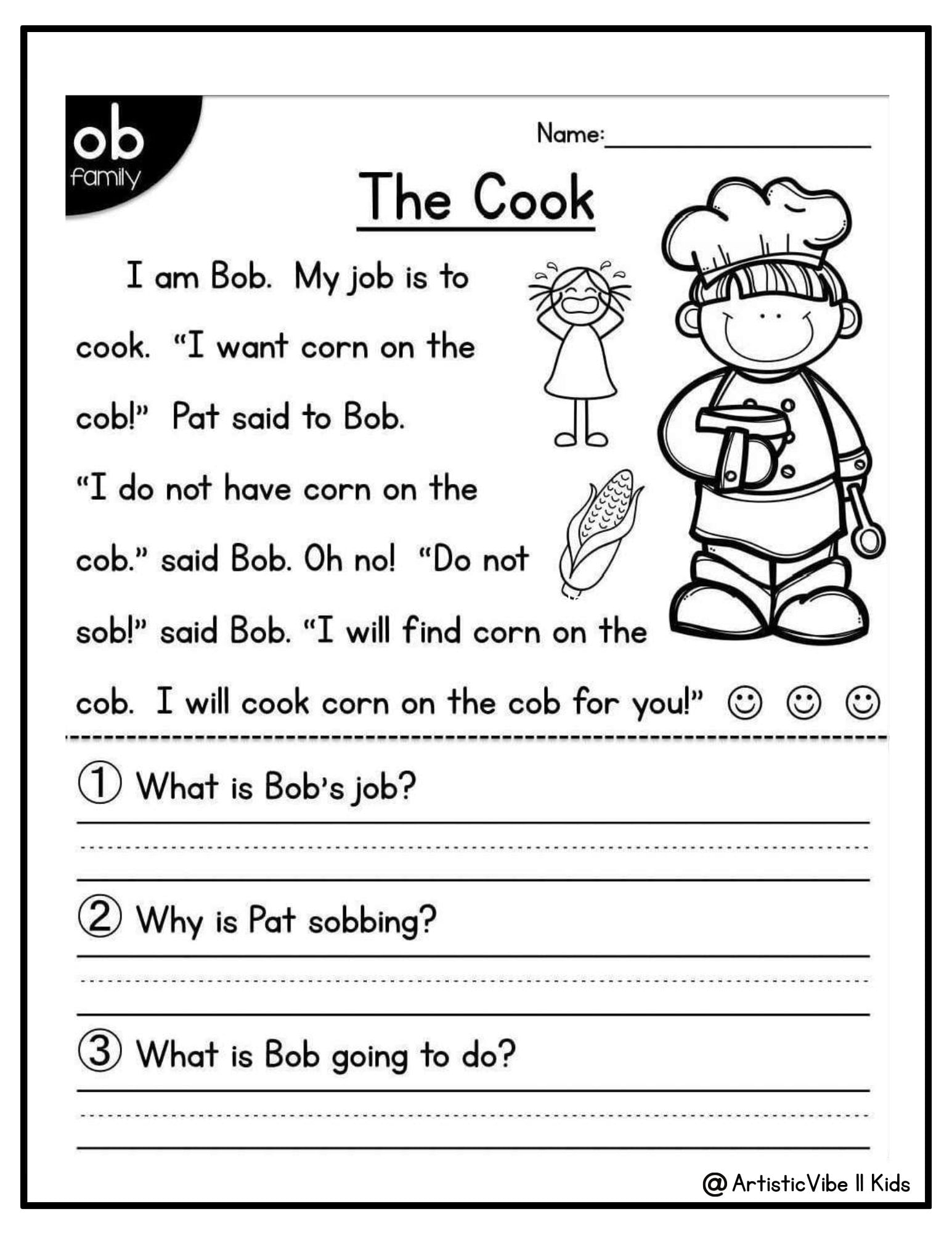 50 Kindergarten 1st Grade Reading Comprehension Passages Worksheets ...