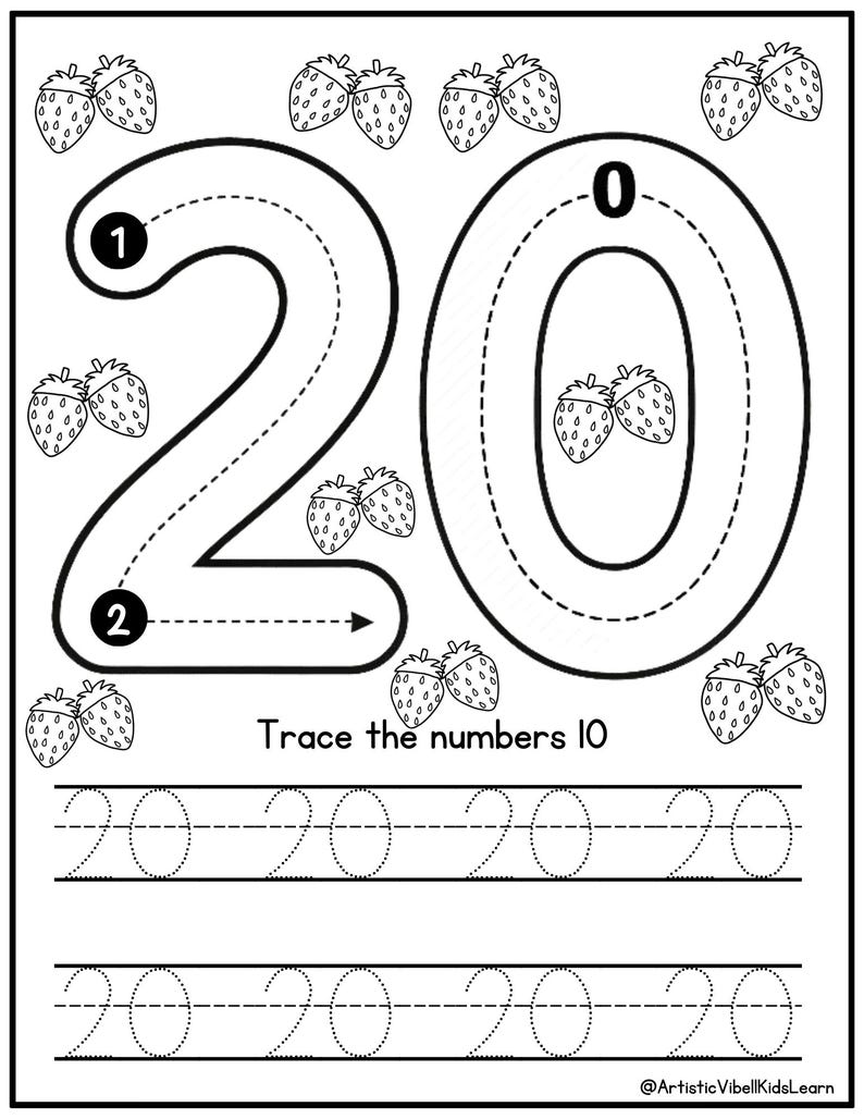 20 Number Tracing Worksheets, Traceable Numbers, Preschool Worksheets ...