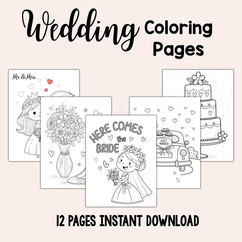 Wedding Coloring Book Printable – Bride and Groom Coloring Pages for ...