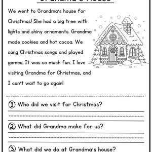 Christmas Reading Comprehension Printable - Kindergarten - First Grade ...