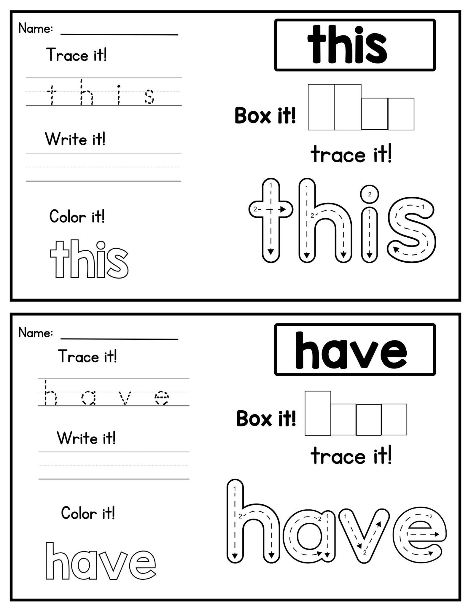 100 Printable Let's Learn Fry 1st Hundred Sight Words Worksheets ...
