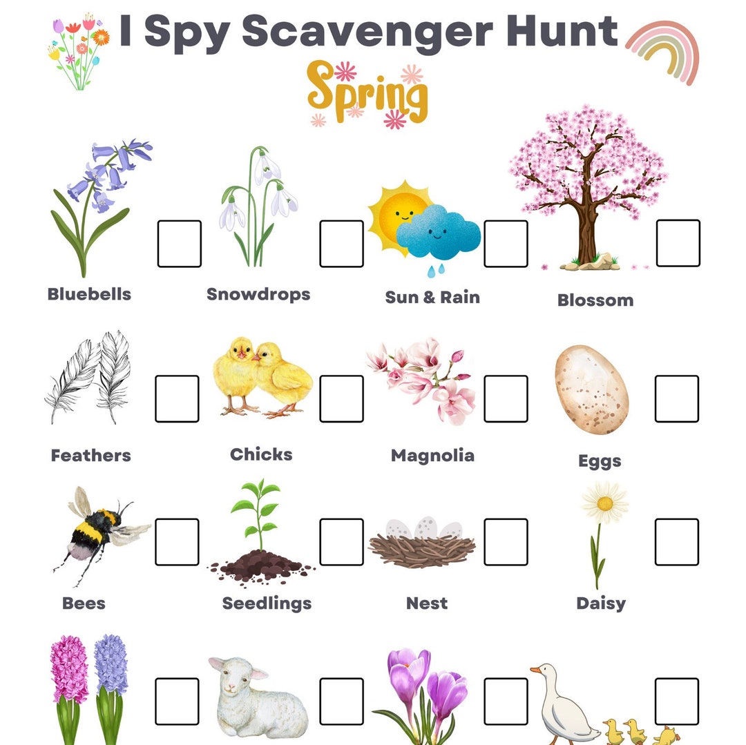 I Spy Spring Scavenger Hunt PDF Downloadable Activity Sheet Season ...