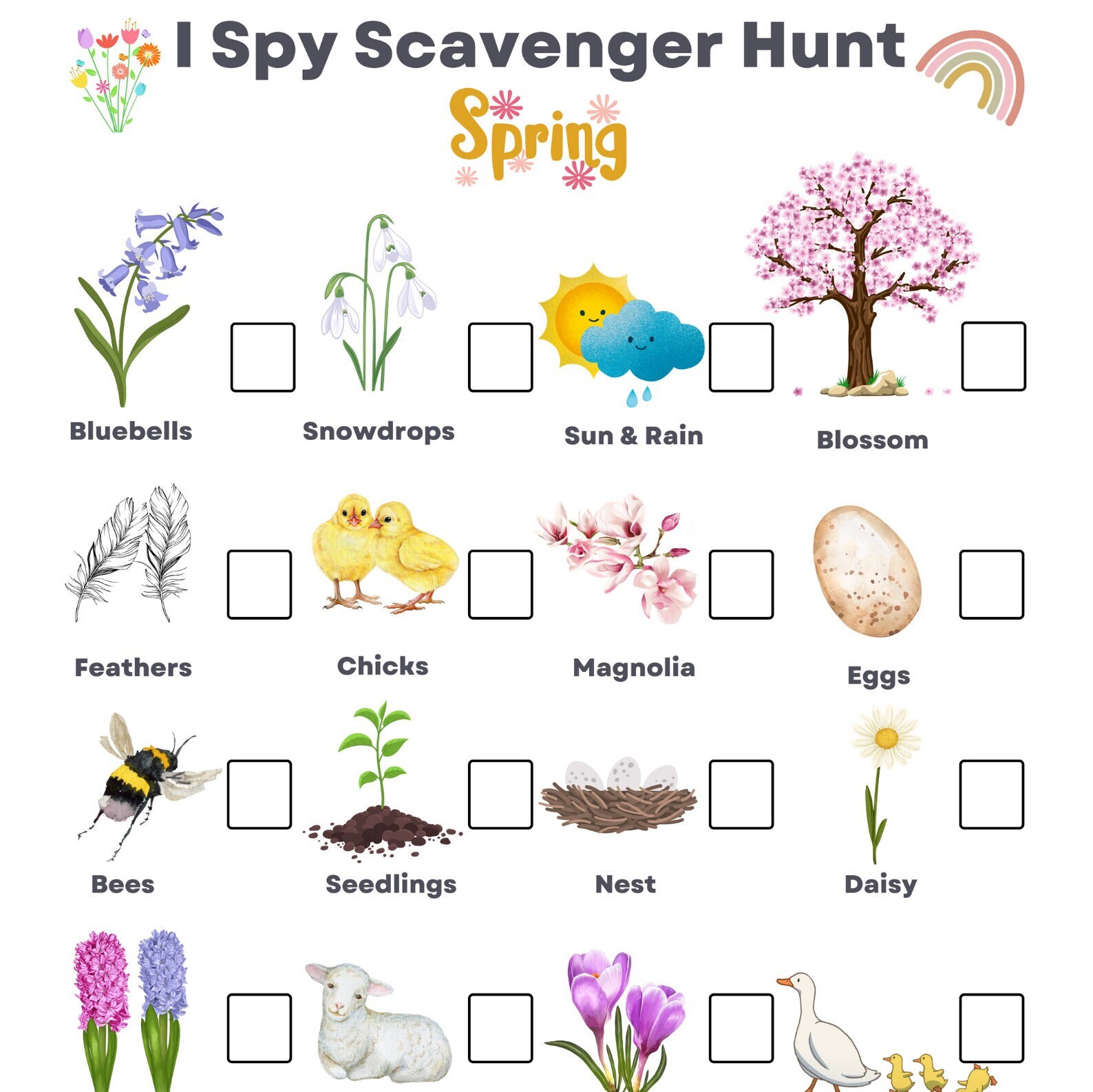 I Spy Spring Scavenger Hunt PDF Downloadable Activity Sheet Season ...