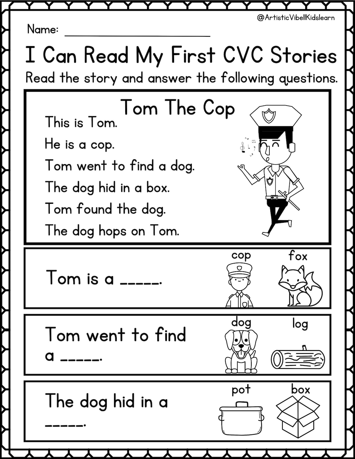Phonics Worksheets My First CVC Sentences for Kindergarten and First ...