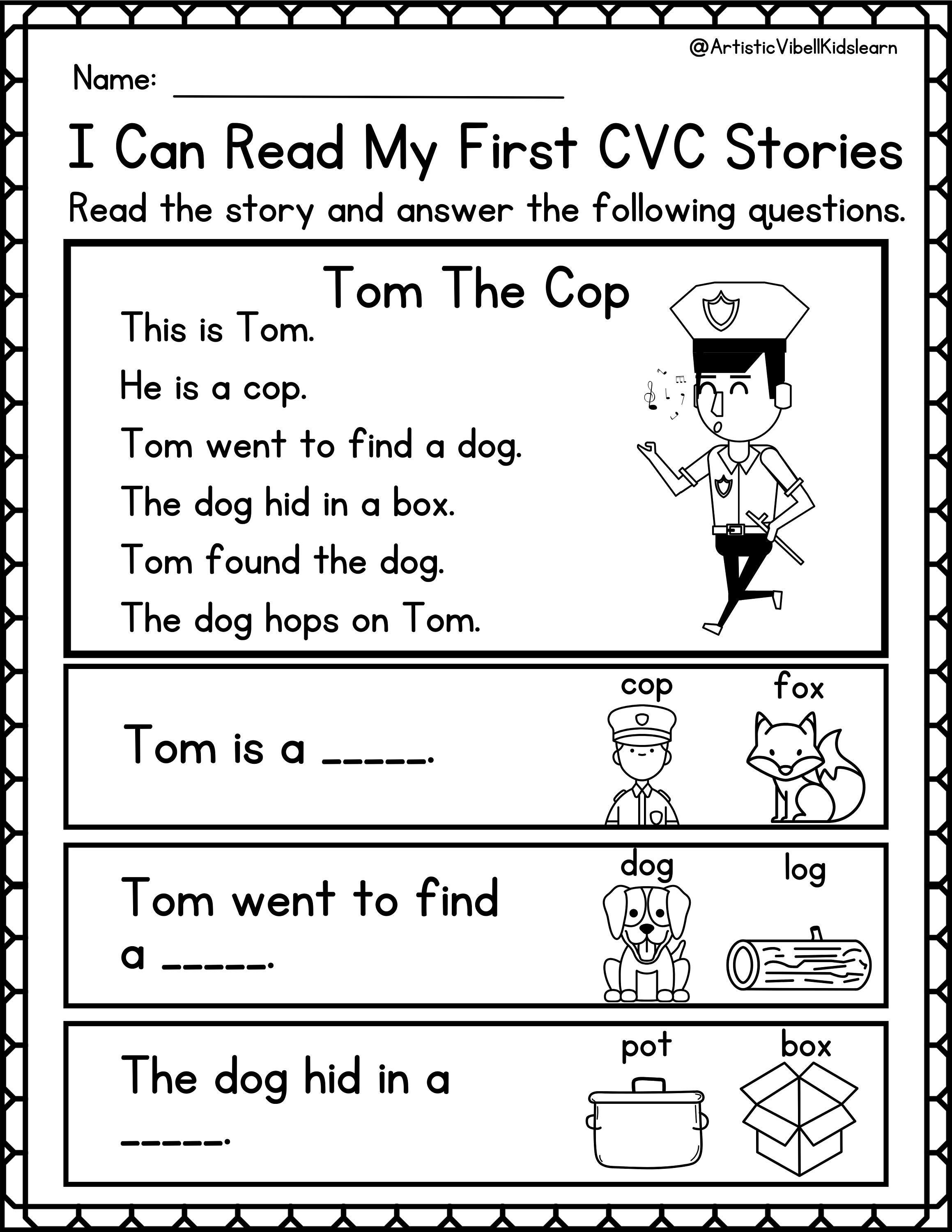 Phonics Worksheets My First Cvc Sentences For Kindergarten And First