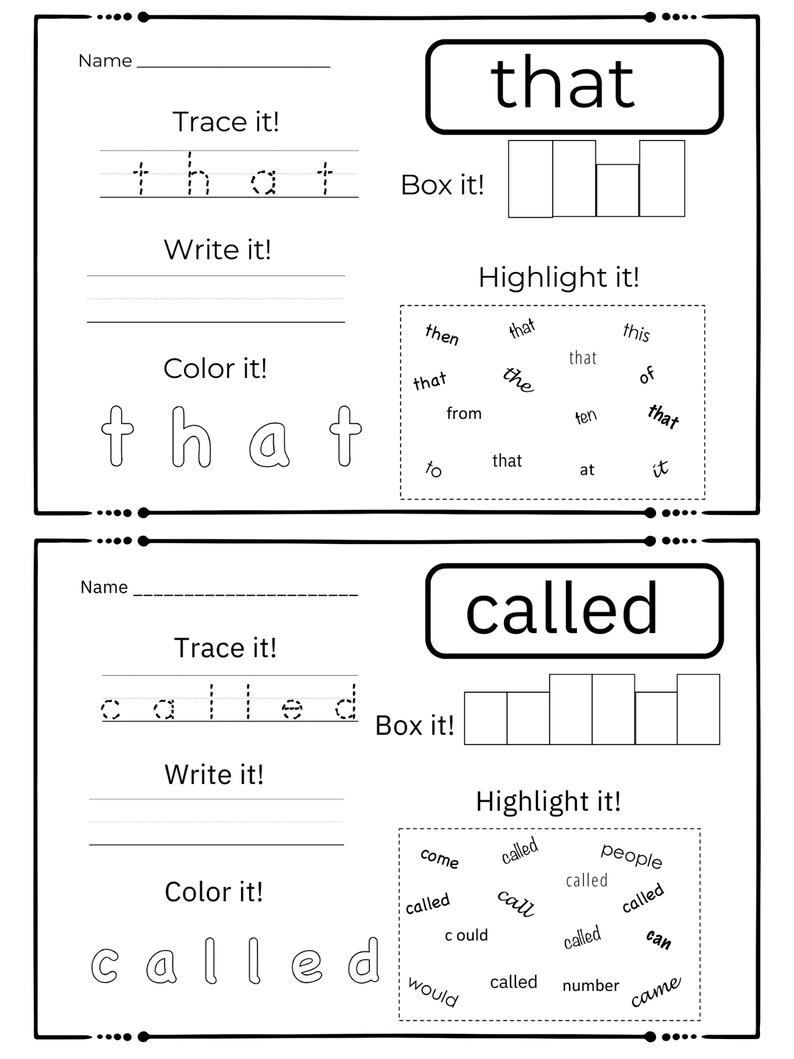 100 Engaging Sight Word Activity Worksheets for Kids Sight Word High ...