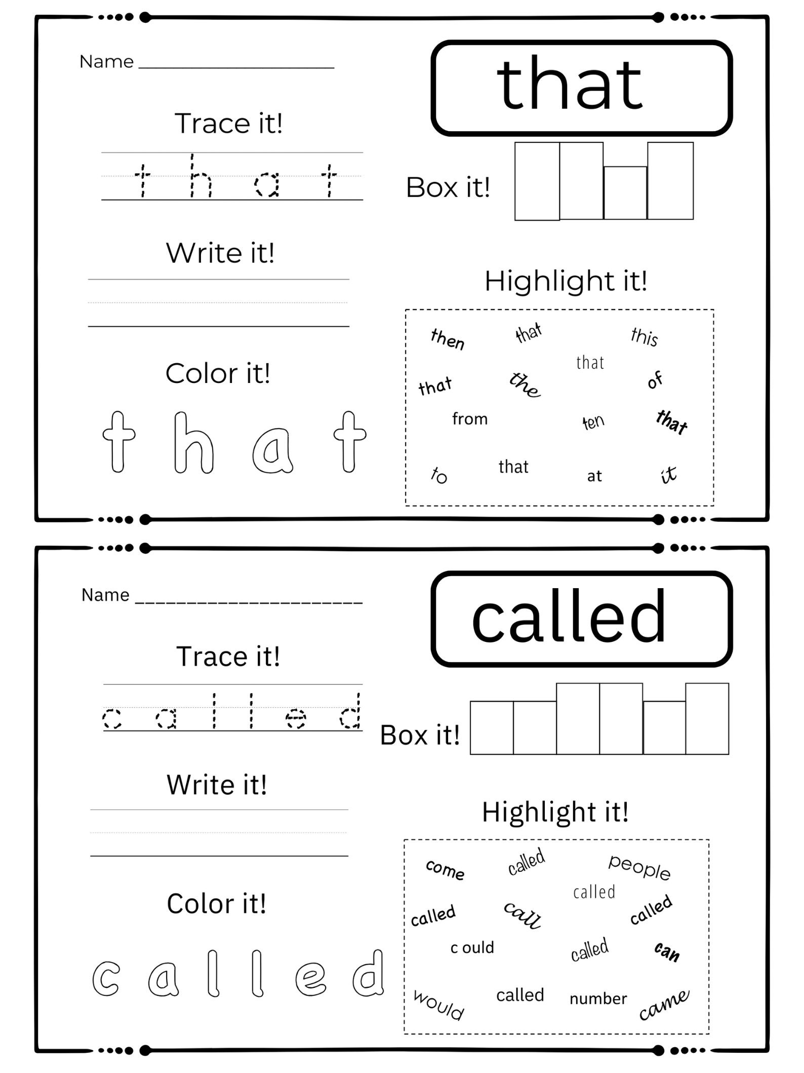 100 Engaging Sight Word Activity Worksheets for Kids Sight Word High ...