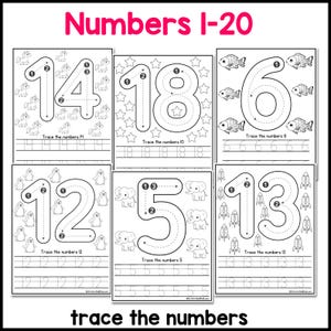Numbers 1-20 Trace, Count, and Color Worksheets Preschool Numbers ...
