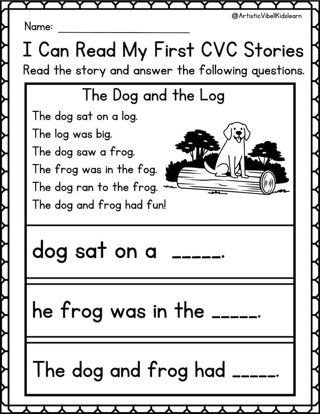 Phonics Worksheets My First CVC Sentences for Kindergarten and First ...
