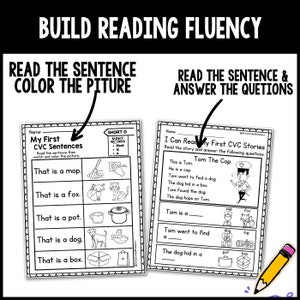 Cvc Word Fluency Worksheets 1st Grade Sentences Cvc Reading Printable ...