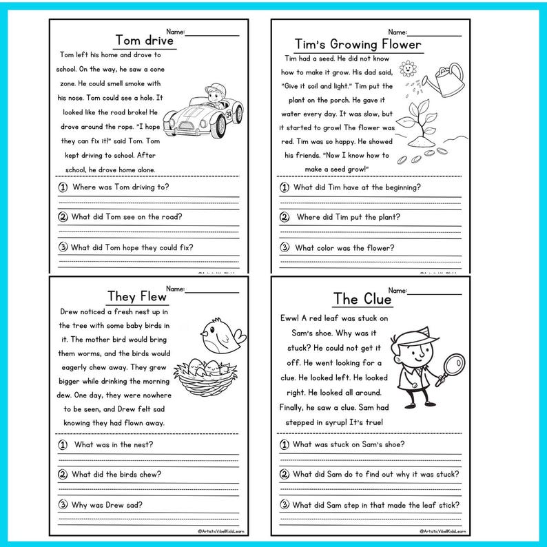 Kindergarten 1st Grade Reading Comprehension Passages Classroom ...