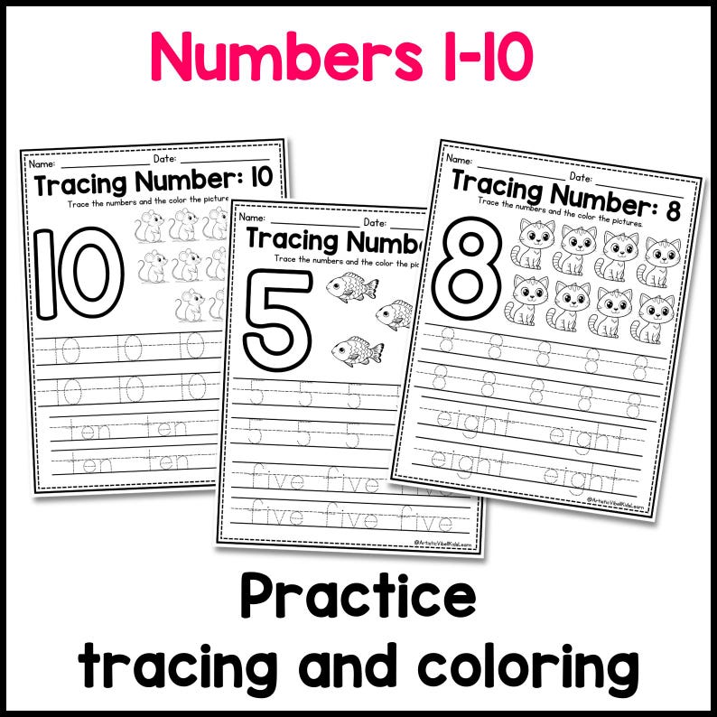 Numbers 1-20 Trace, Count, and Color Worksheets Preschool Numbers ...