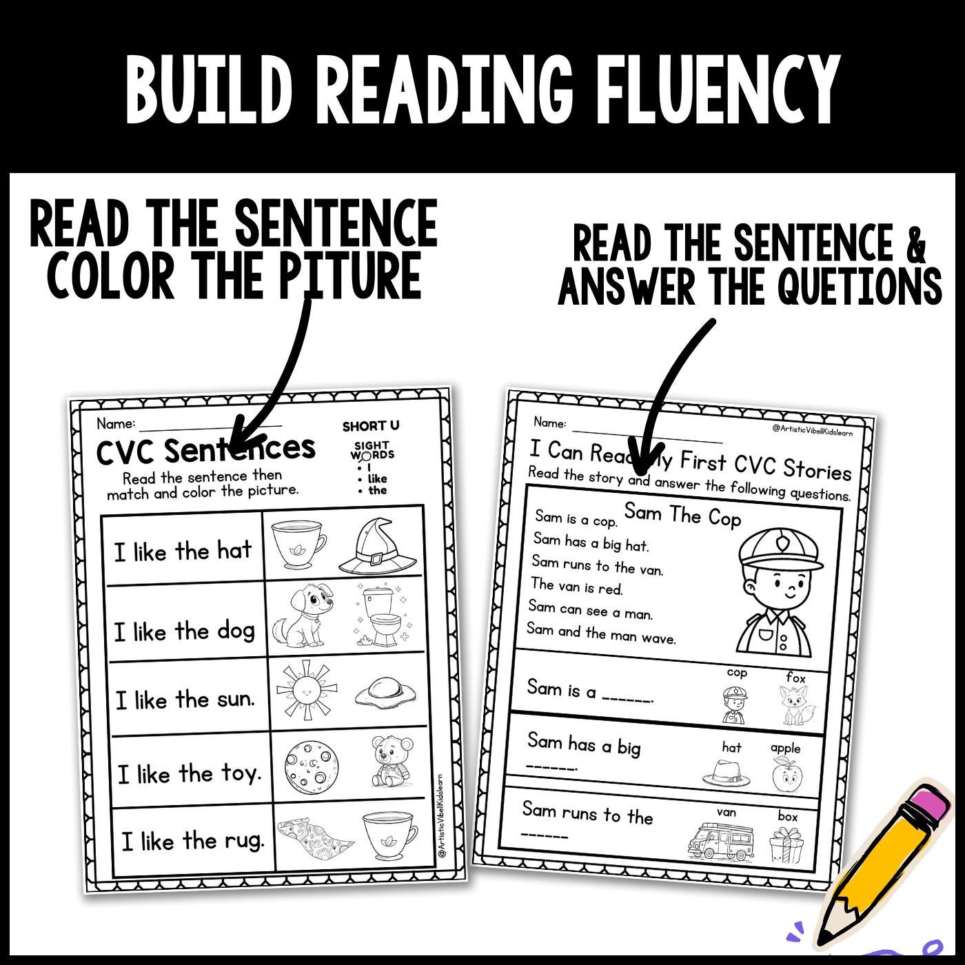 Cvc Word Fluency Worksheets 1st Grade Sentences Cvc Reading Printable ...