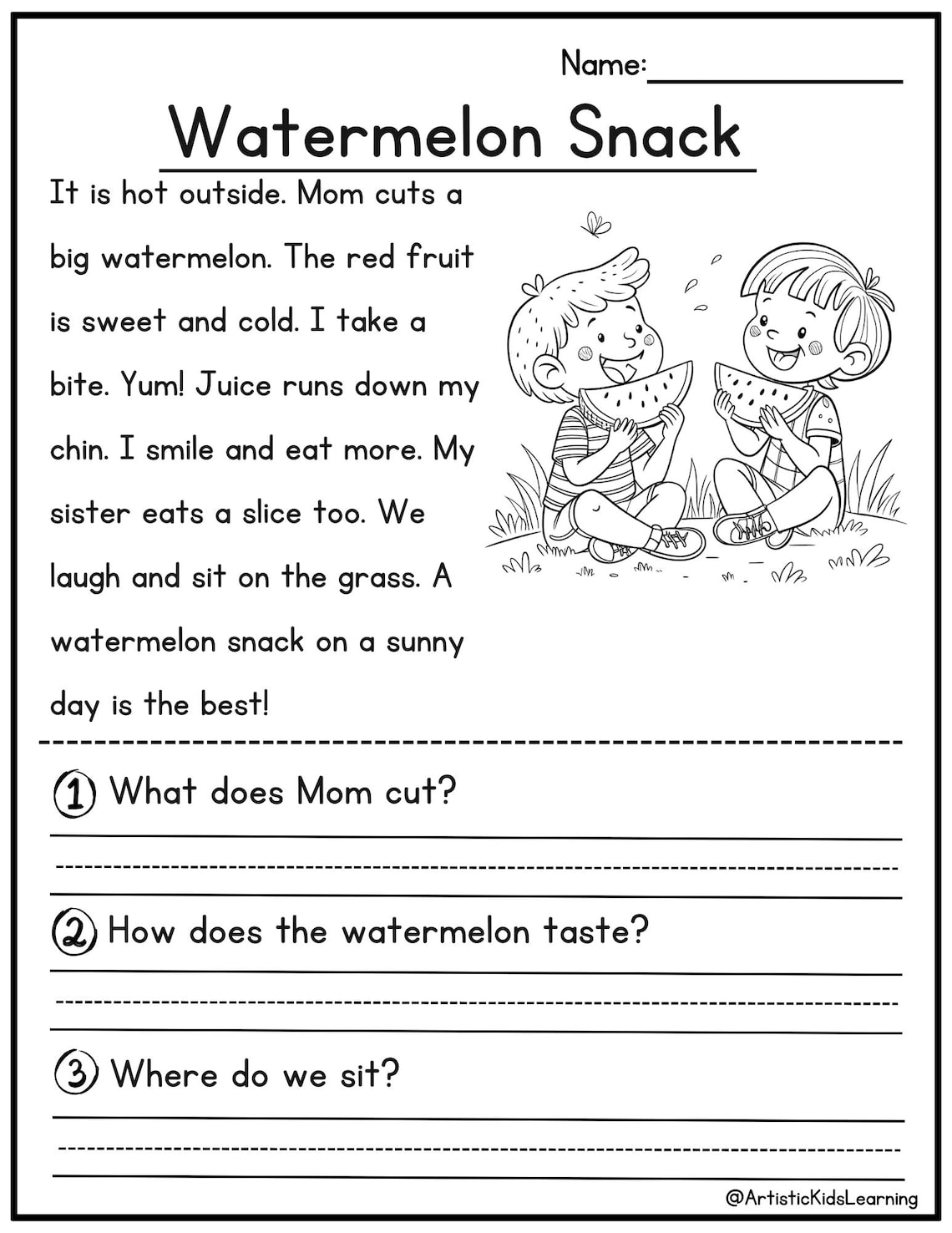 1st Grade Summer Reading Comprehension Passages Kindergarten Passages ...
