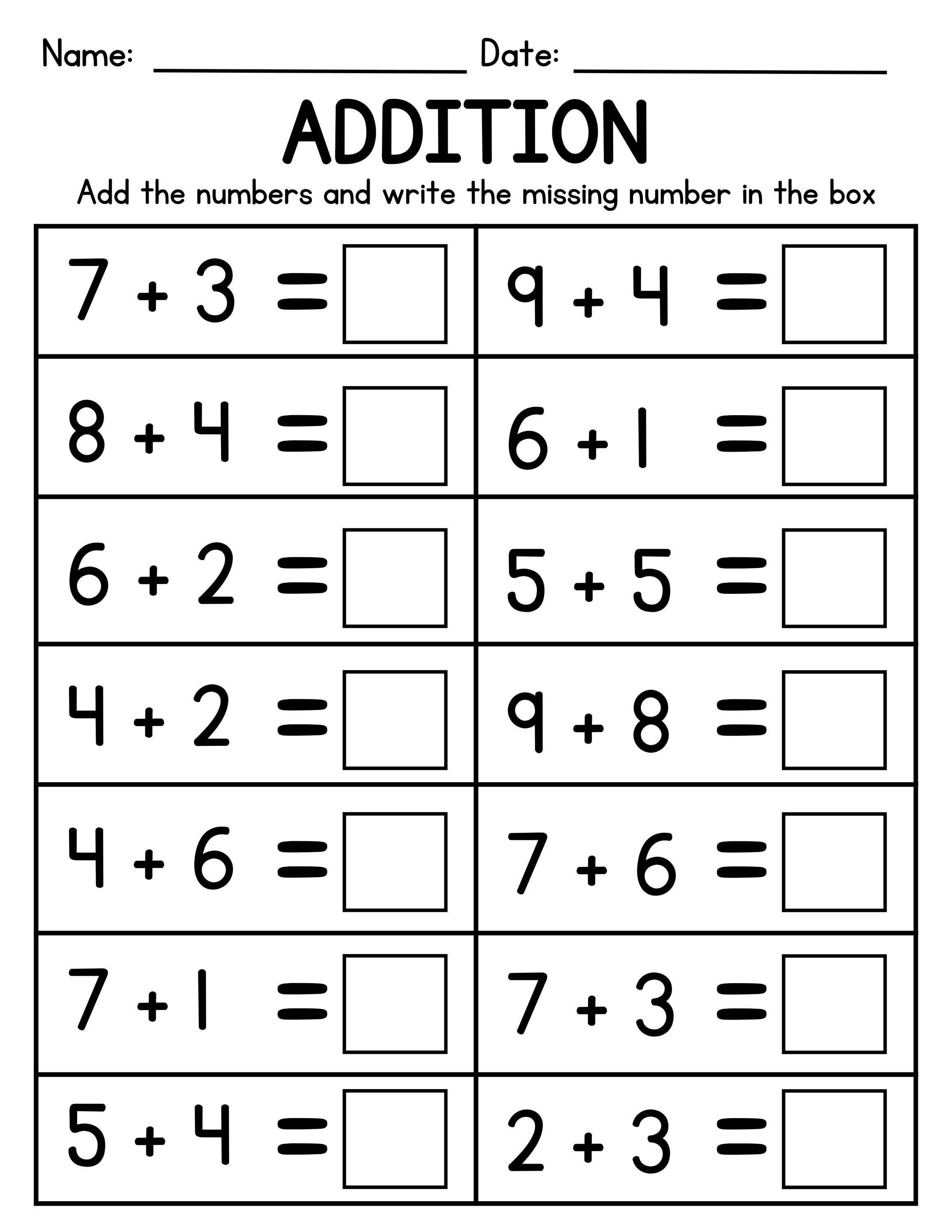 30 Printable Additition Fill in the Blanks Worksheets (numbers 1-20 ...