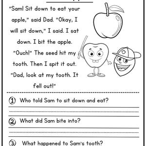50 Kindergarten 1st Grade Reading Comprehension Passages Worksheets ...