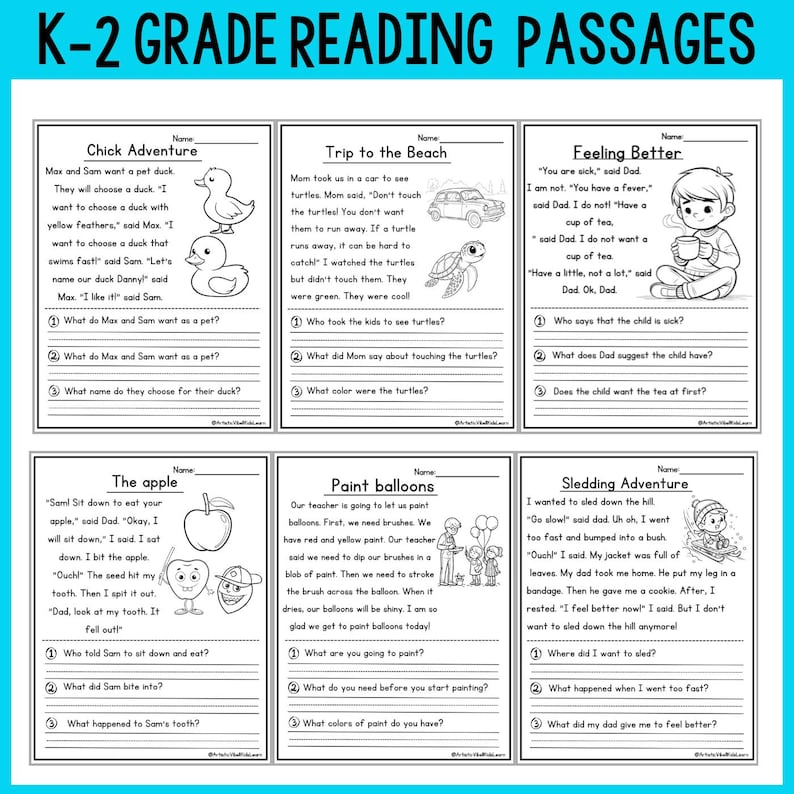 Kindergarten 1st Grade Reading Comprehension Passages Classroom ...