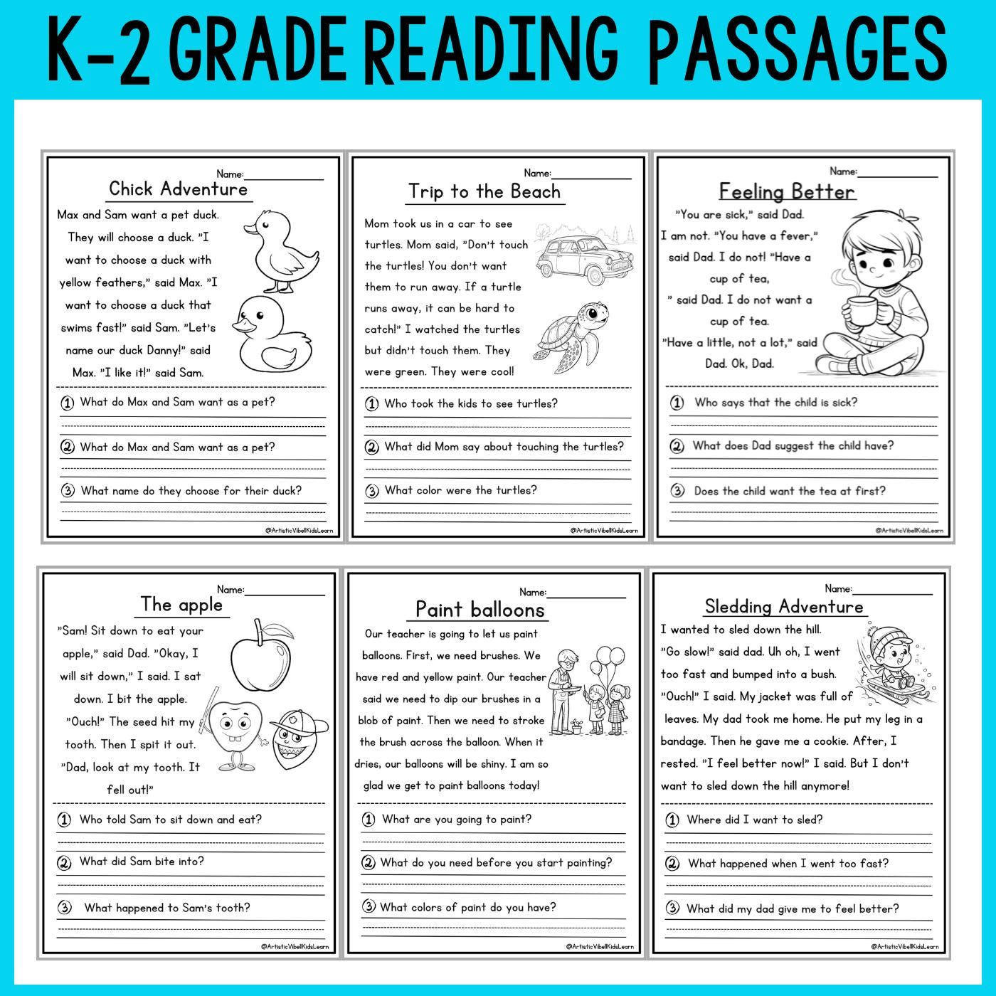 Kindergarten 1st Grade Reading Comprehension Passages Classroom ...