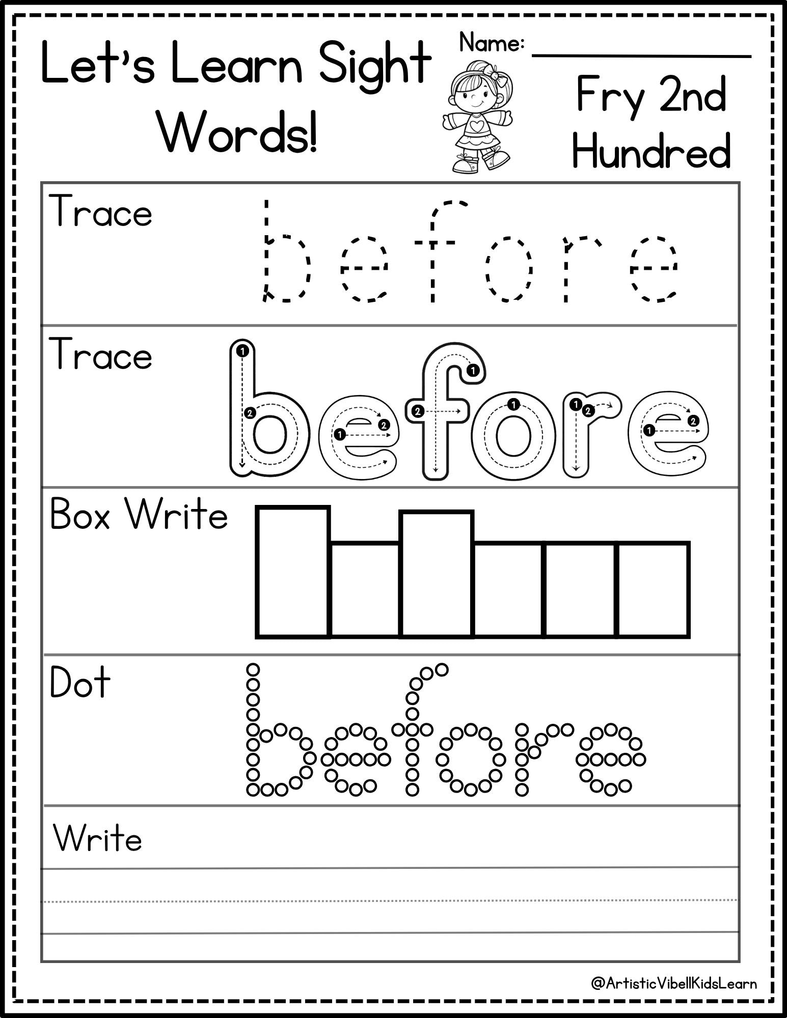 100 Printable Let's Learn Fry 2nd Hundred Sight Words Worksheets. 2nd ...