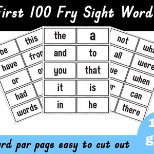 100 Printable Fry's First Hundred Sight Word Flashcards. Prek-1st Grade ...