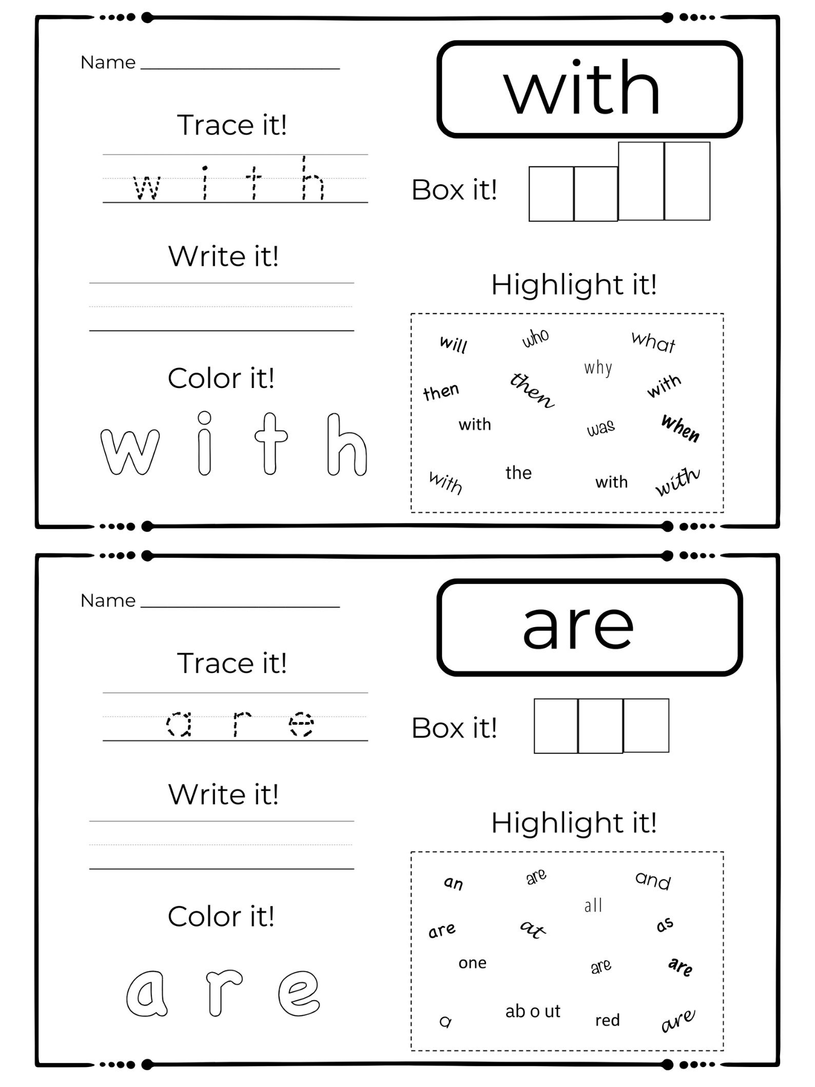100 Engaging Sight Word Activity Worksheets for Kids Sight Word High ...