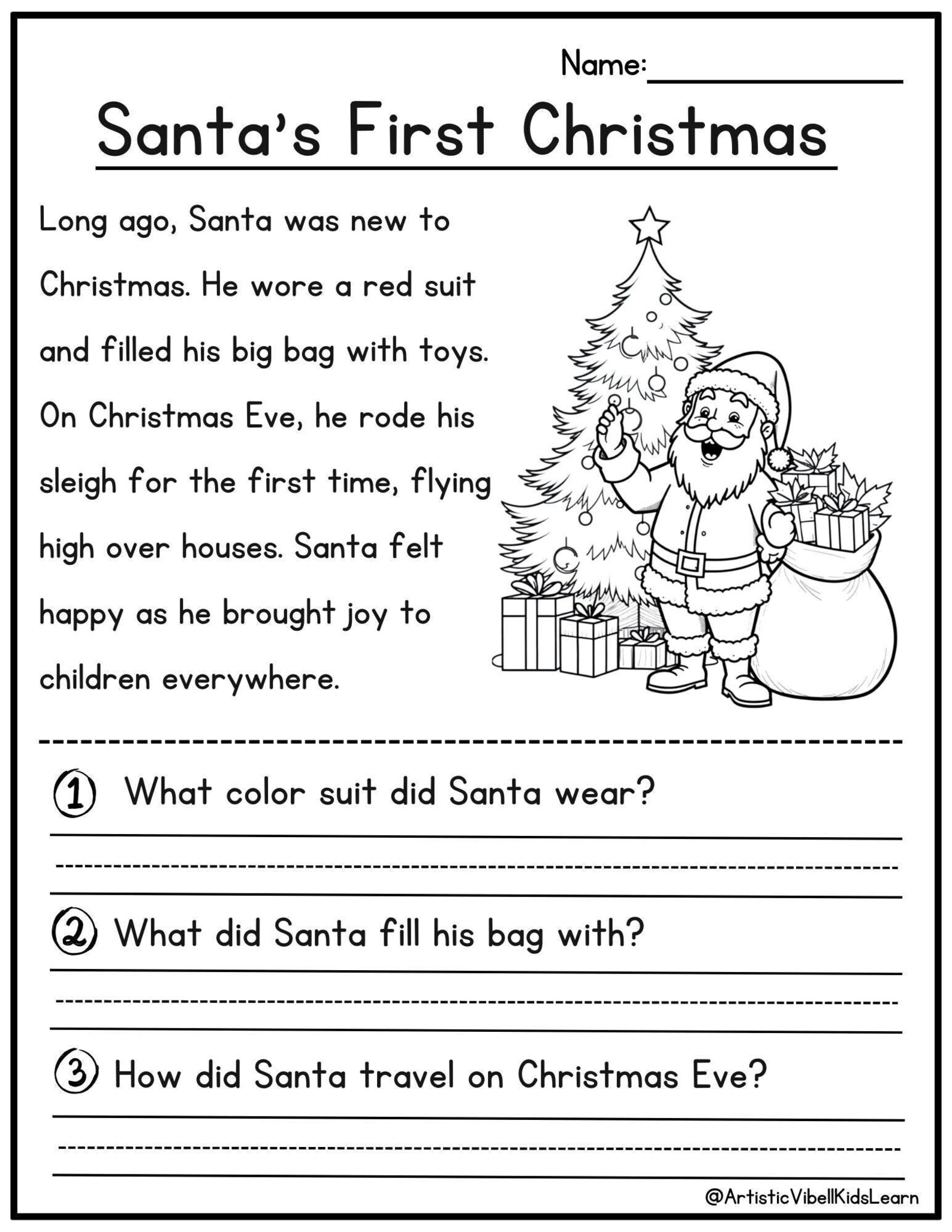 50 Christmas Reading Comprehension Printable - Kindergarten - First ...