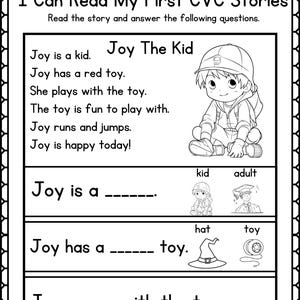 Phonics Worksheets My First CVC Sentences for Kindergarten and First ...