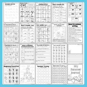55 Kindergarten - Summer Review - Worksheets - Printable - Homeschool ...