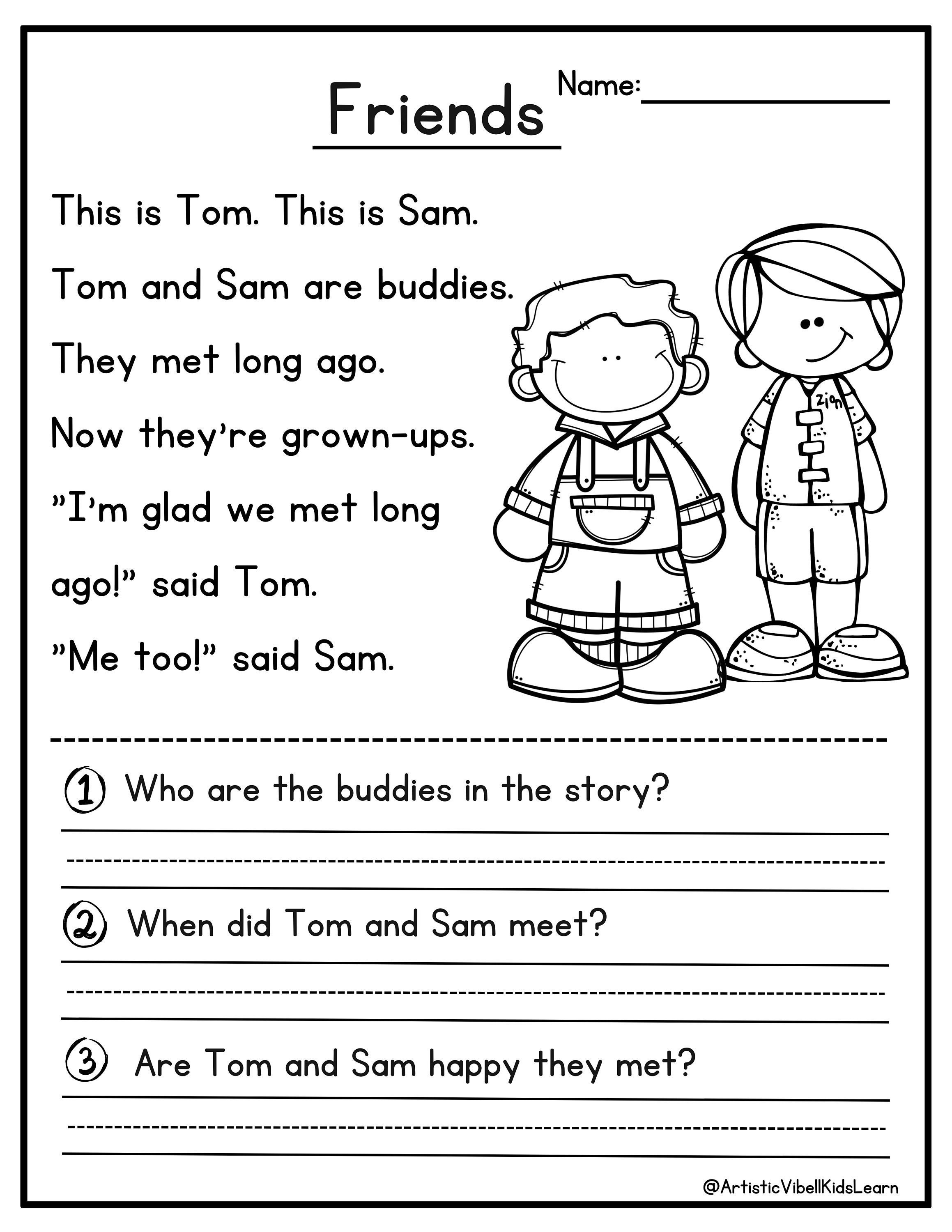 50 Kindergarten 1st Grade Reading Comprehension Passages Worksheets ...