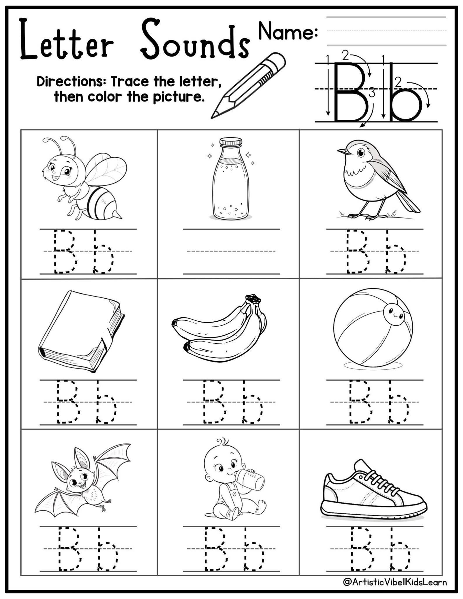 Alphabet Beginning Sounds Worksheets Letters Color & Trace Handwriting ...