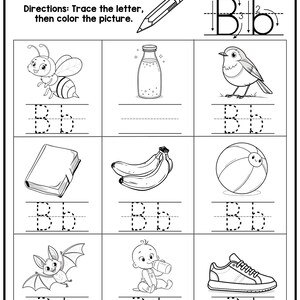 Alphabet Beginning Sounds Worksheets Letters Color & Trace Handwriting ...