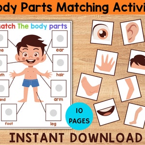 Body Parts Matching Game Bundle Activity Printable, Toddler Busy Book ...