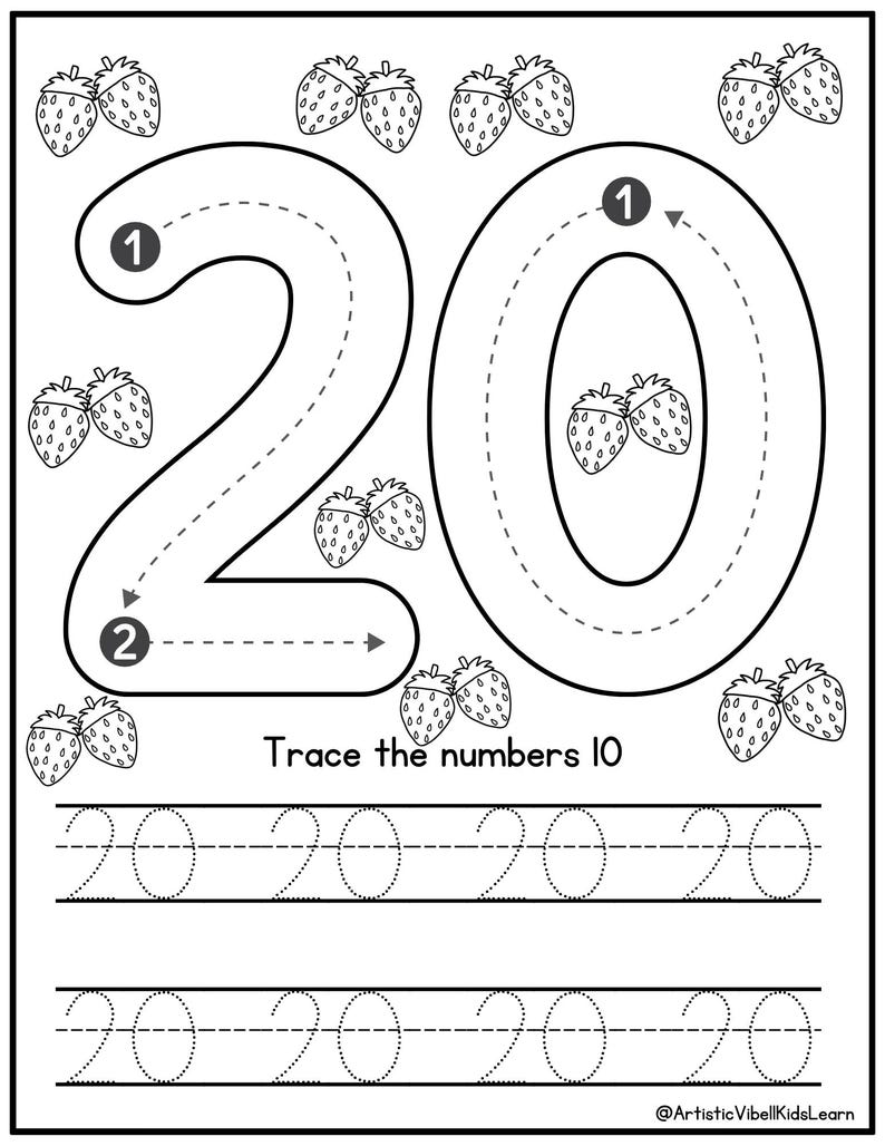 Numbers 1-20 Trace, Count, and Color Worksheets Preschool Numbers ...